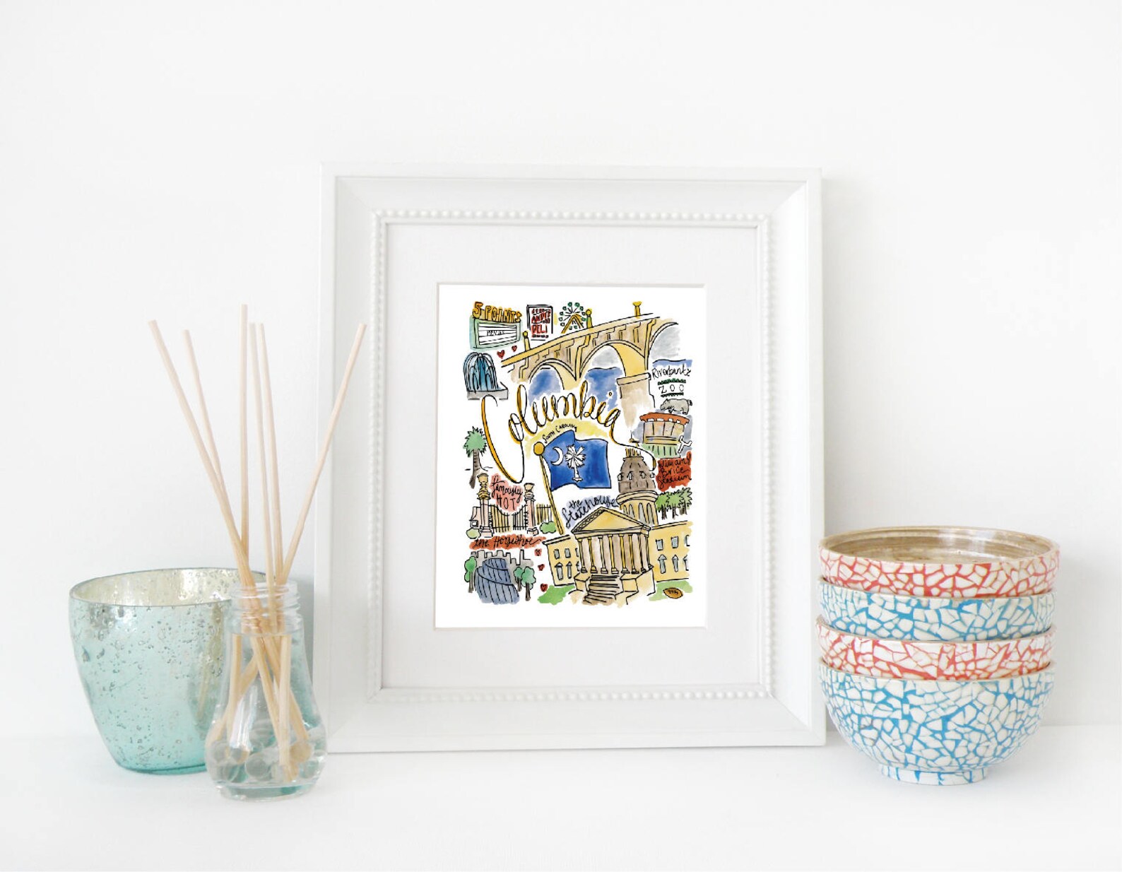 Columbia, SC Art Print 8x10 // South Carolina Statehouse Five Points ...