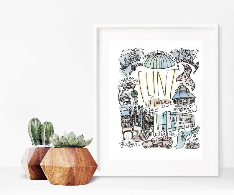 Flint, Michigan MI Wall Art Watercolor Print [5x7, 8x10, 11x14] - Etsy
