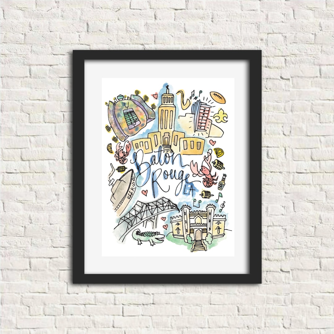 Baton Rouge, LA Louisiana Art Print 8x10 Watercolor City Illustration ...