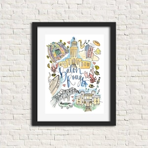 Baton Rouge, LA Louisiana Art Print 8x10 Watercolor City Illustration ...