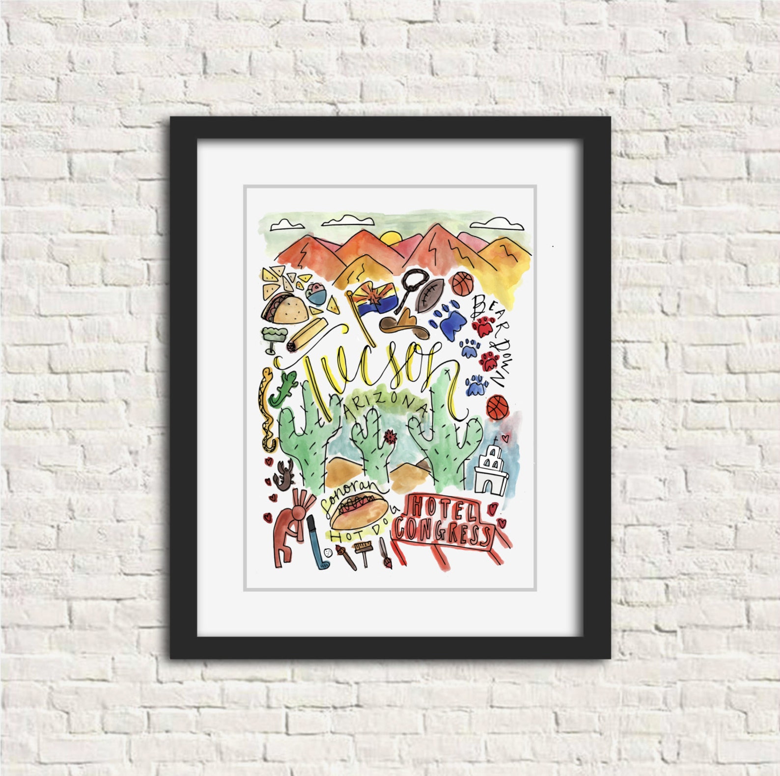 Tucson Arizona AZ Illustration Watercolor Wall Art Print Gift - Etsy