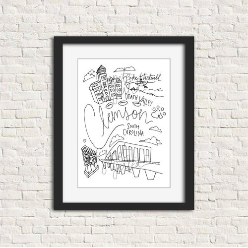 Clemson Black and White Digital Download Art Print - Etsy