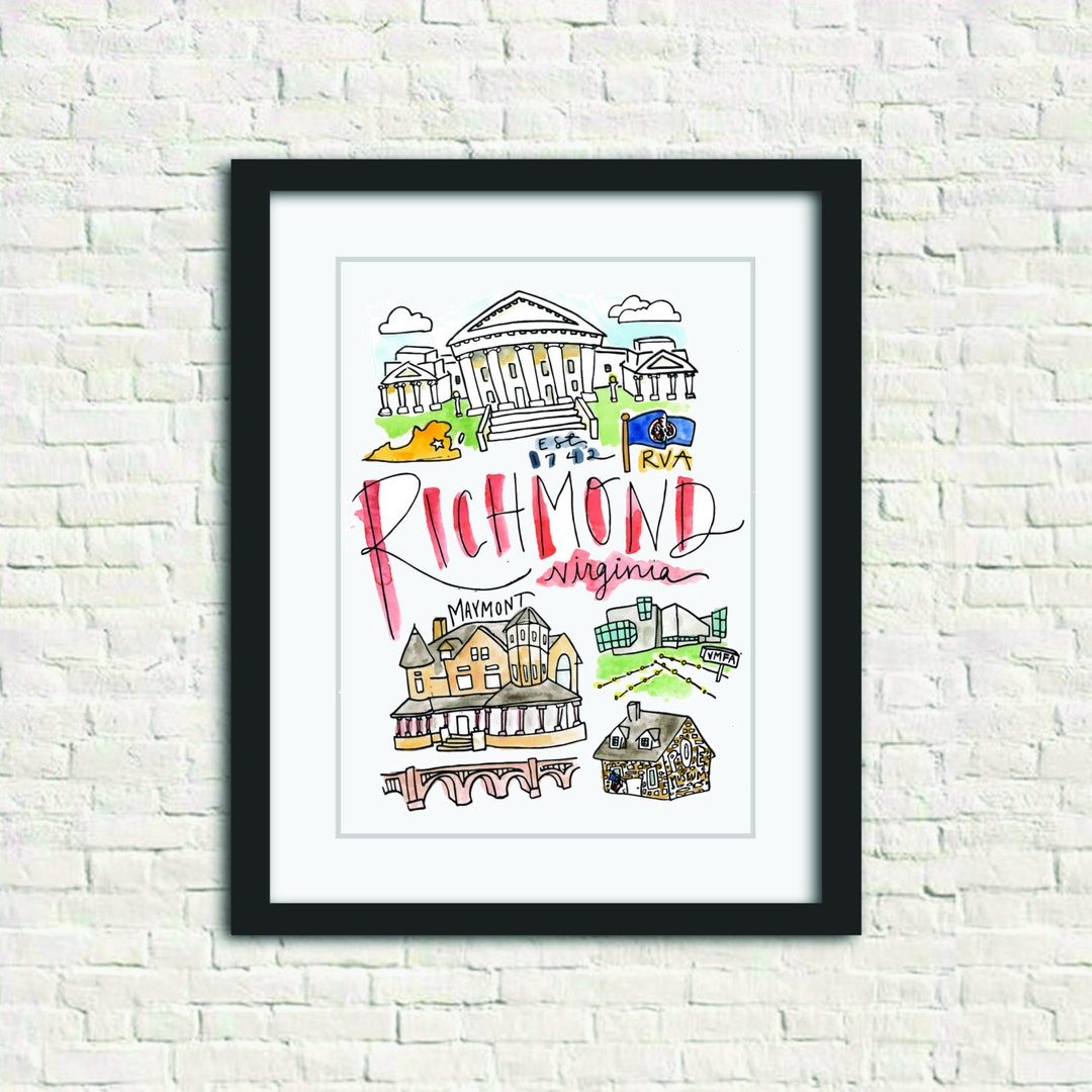 Richmond, Virginia VA Watercolor Wall Art Print Gift 8x10 // RVA ...