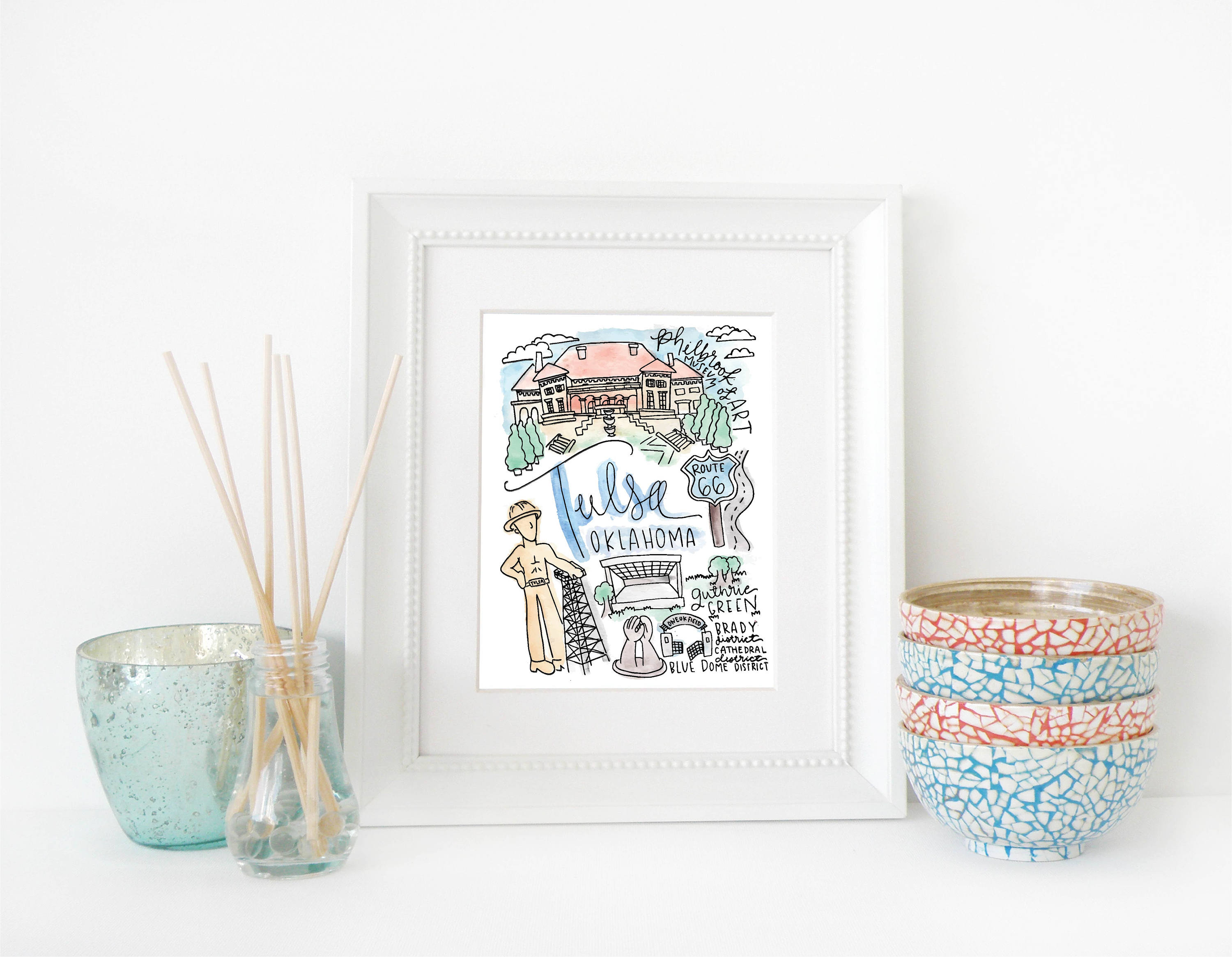 Tulsa, Oklahoma OK Watercolor Illustration Gift Wall Art Print Gift ...