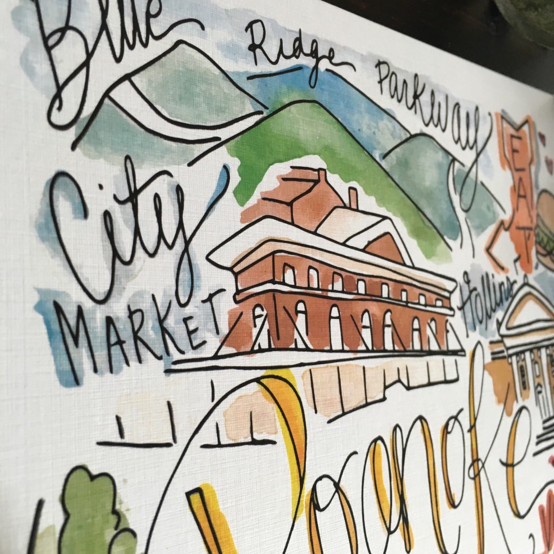 Roanoke, VA Virginia Watercolor Wall Art Print Gift 8x10 // Blue Ridge ...