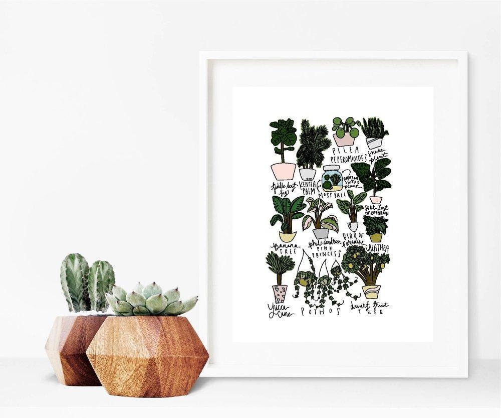 Houseplants Plant Wall Art Plant Lover Illustrated Art Print - Etsy