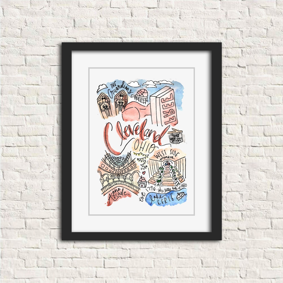 Cleveland, Ohio Watercolor City Illustration Wall Art Print // 8x10 ...