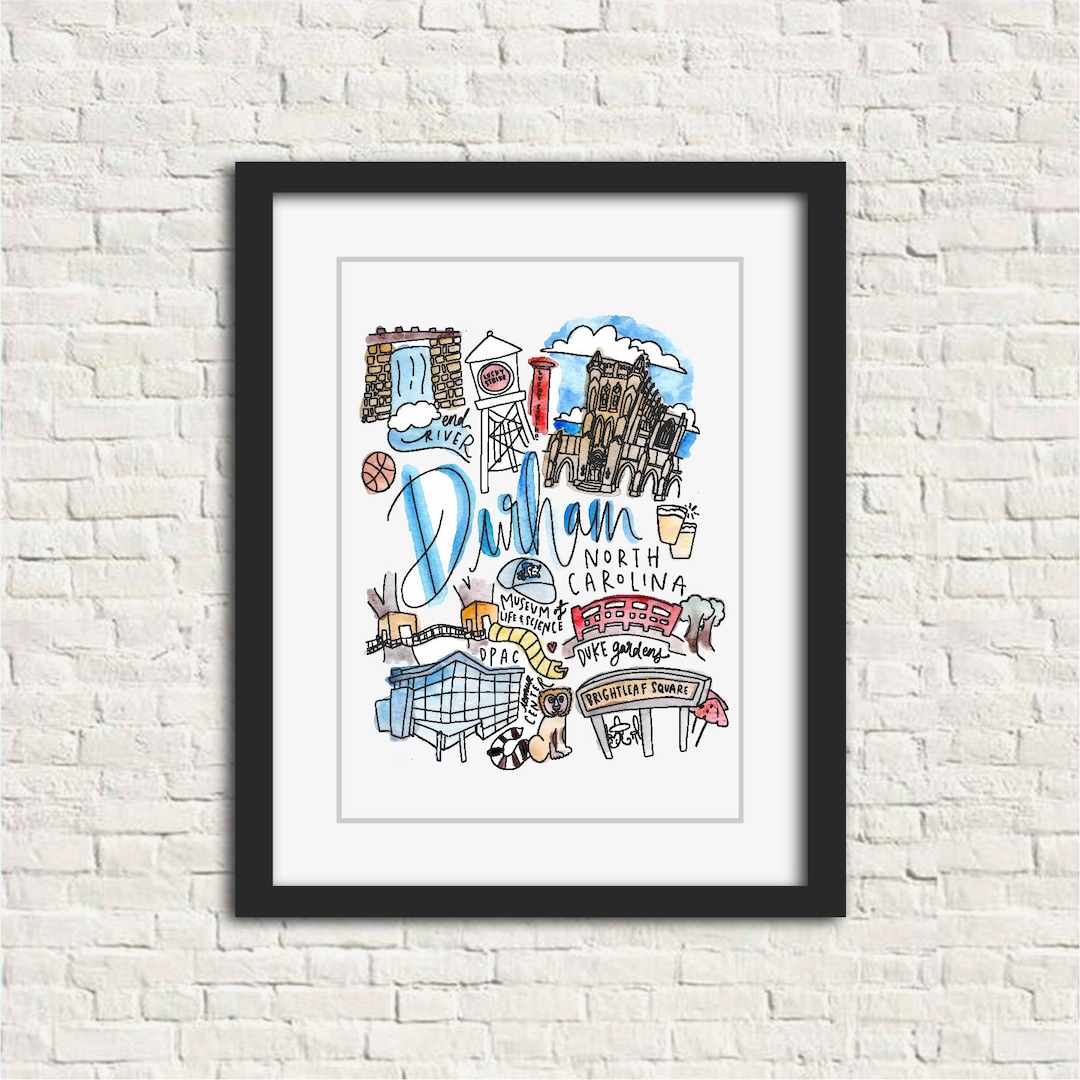 Durham, North Carolina Artwork Art Print 5x7, 8x10, 11x14, Custom ...