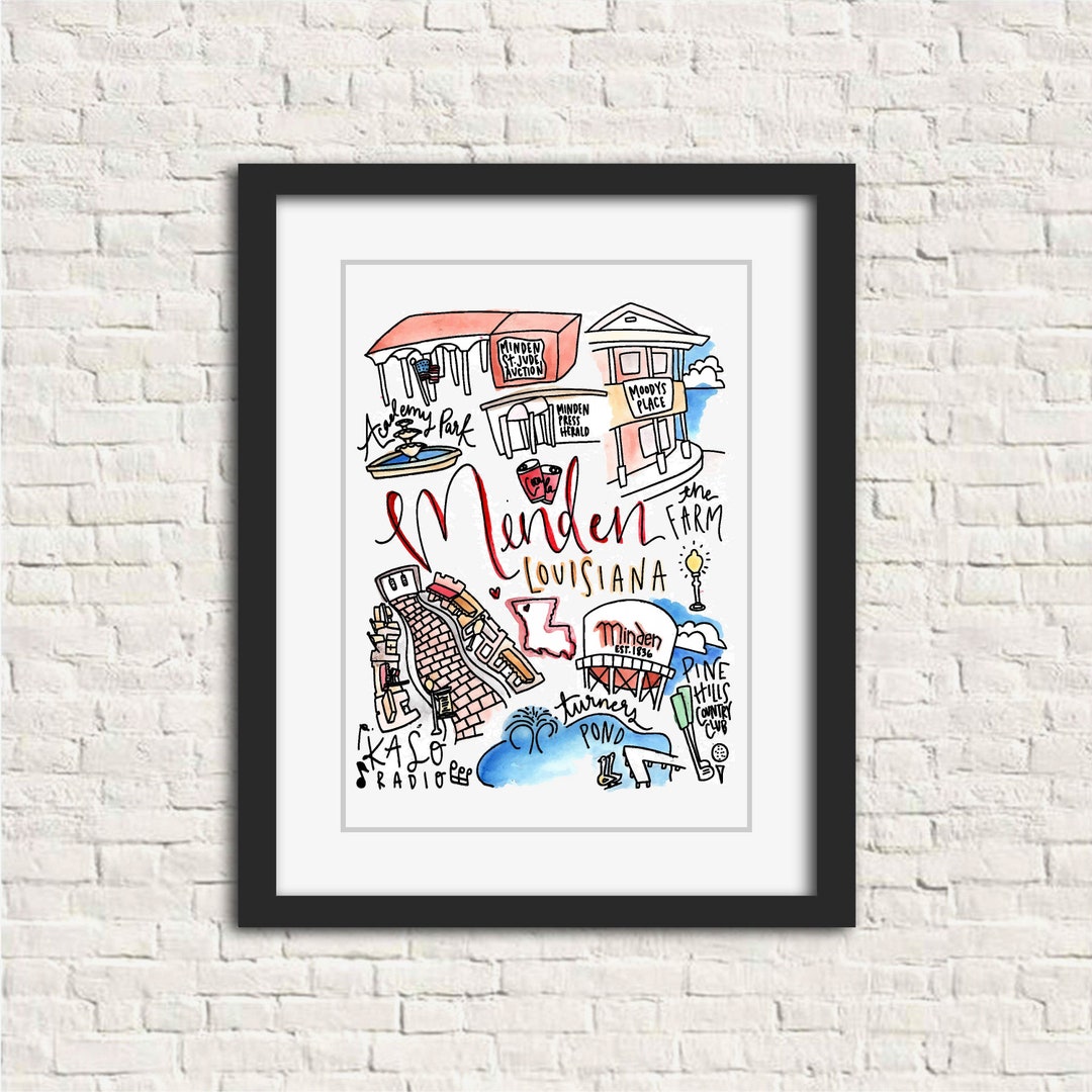 Minden, Louisiana LA Watercolor City Illustration Wall Art Print 8x10 ...