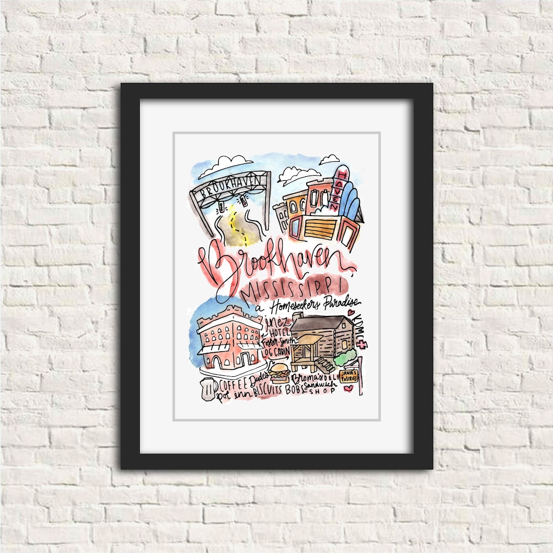 Brookhaven, MS Print 8x10 // Watercolor Wall Mississippi Haven Theatre ...