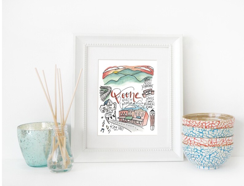 Boone, North Carolina Wall Art Watercolor Print | Birthday/graduation ...