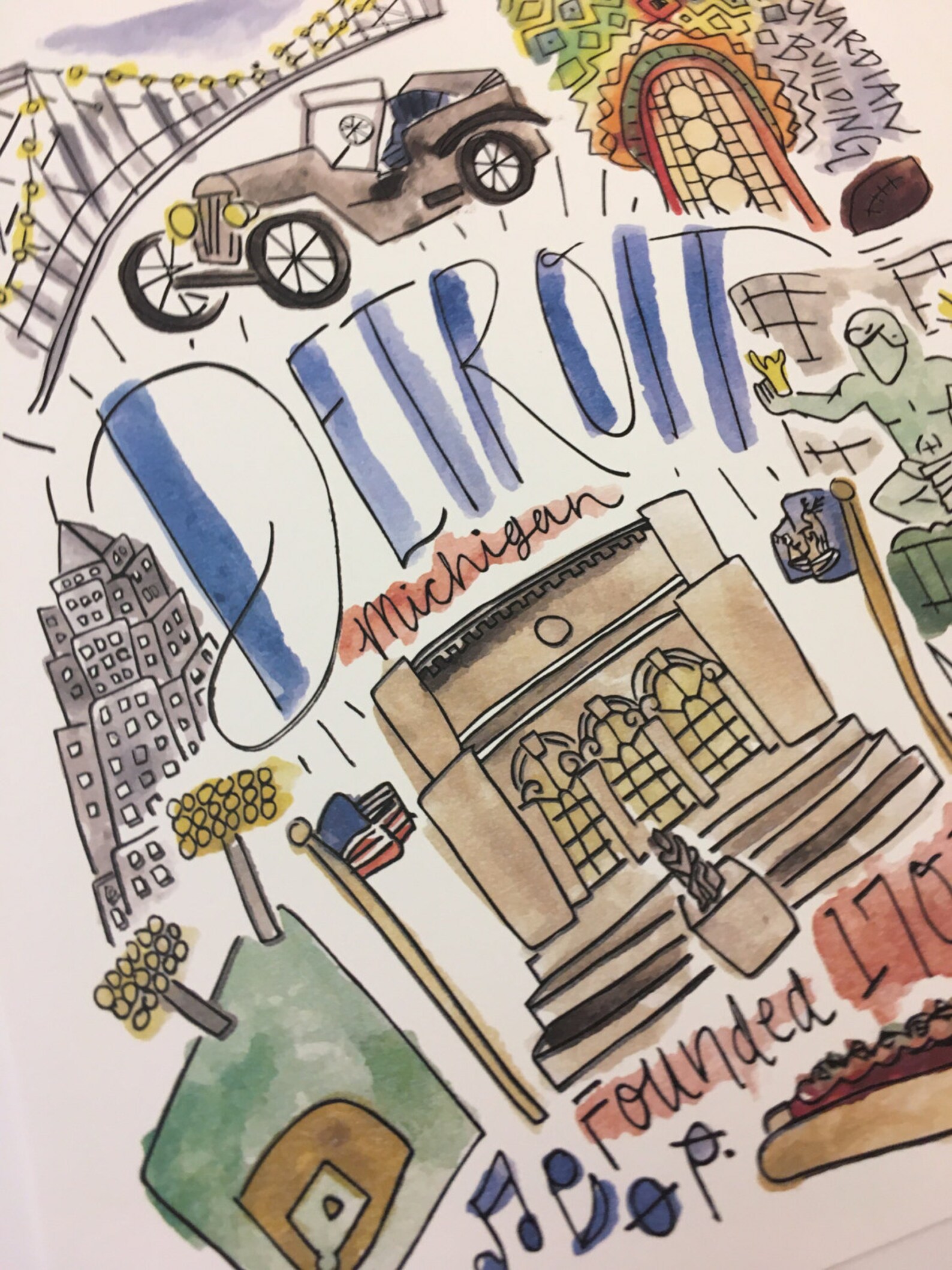 Detroit Handlettered Watercolor Wall Art Print 8x10 // Guardian ...