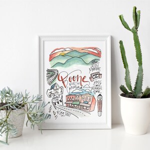 Boone, North Carolina Wall Art Watercolor Print | Birthday/graduation ...