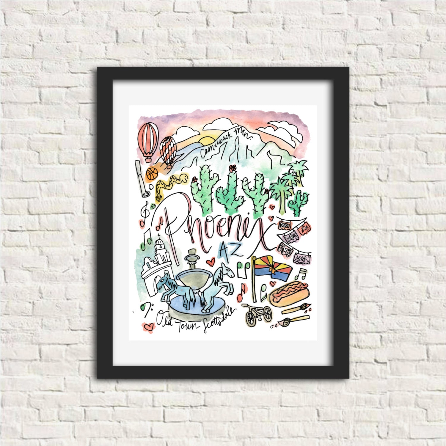 Phoenix Arizona AZ Watercolor Wall Art Print Gift 8x10 in. // | Etsy