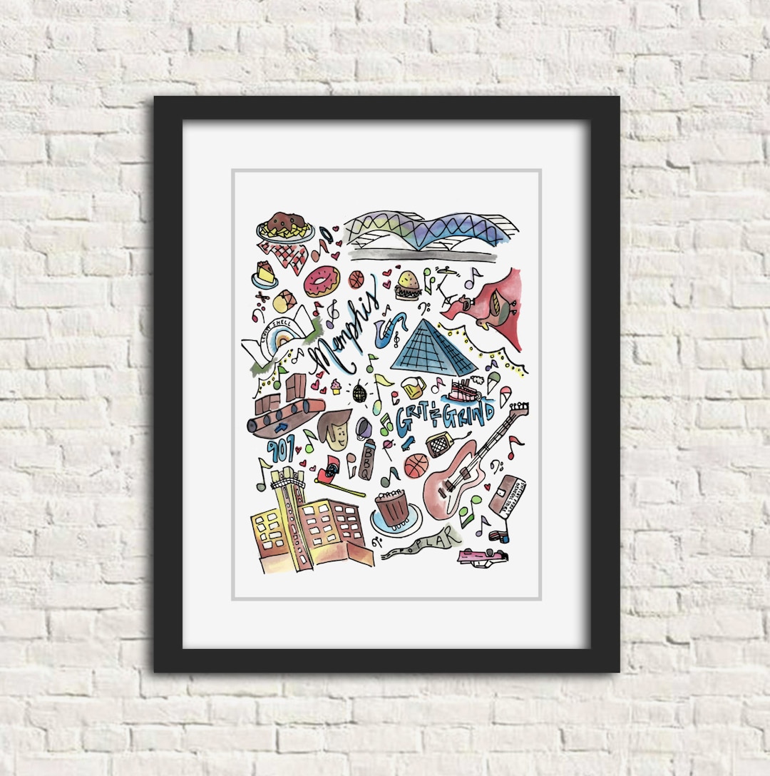Memphis, Tennessee Watercolor Wall Art Illustration Print Gift 8x10 ...