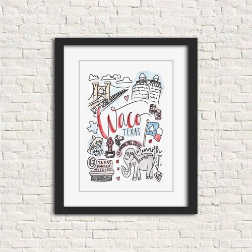 Waco Texas TX Watercolor Illustration Gift Wall Art Print | Etsy