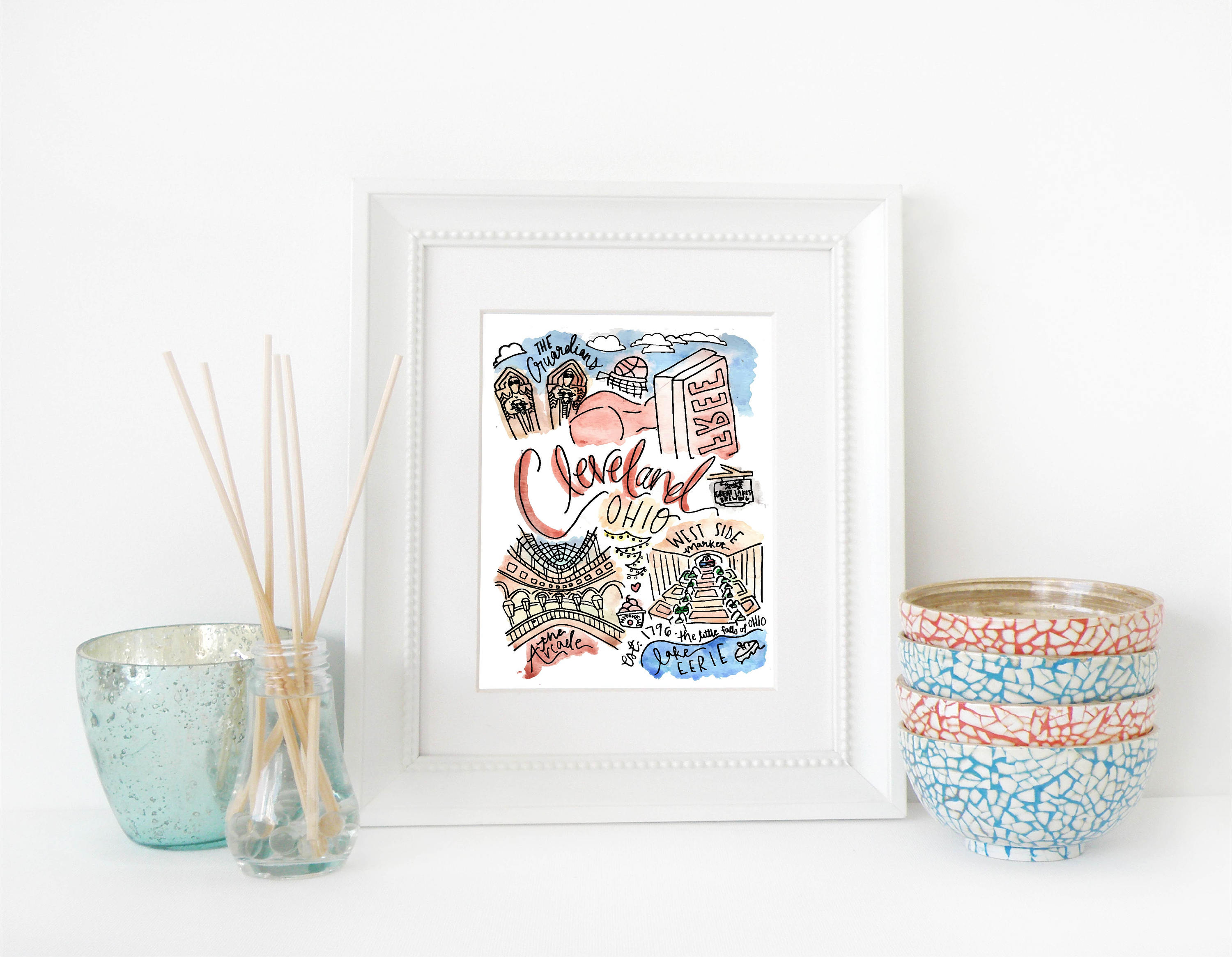 Cleveland, Ohio Watercolor City Illustration Wall Art Print // 8x10 ...