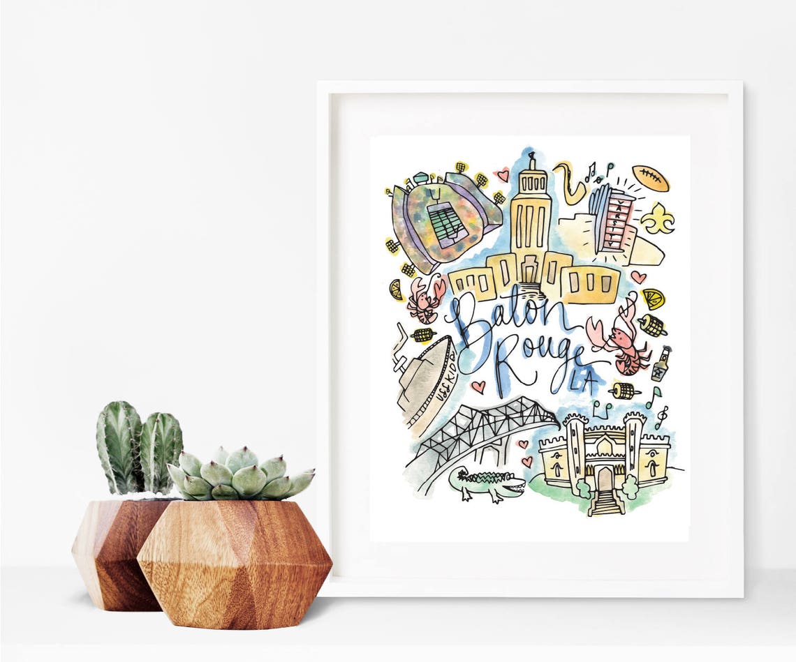 Baton Rouge LA Louisiana Art Print 8x10 Watercolor City - Etsy