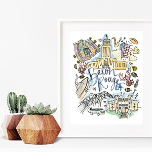 Baton Rouge, LA Louisiana Art Print 8x10 Watercolor City Illustration ...