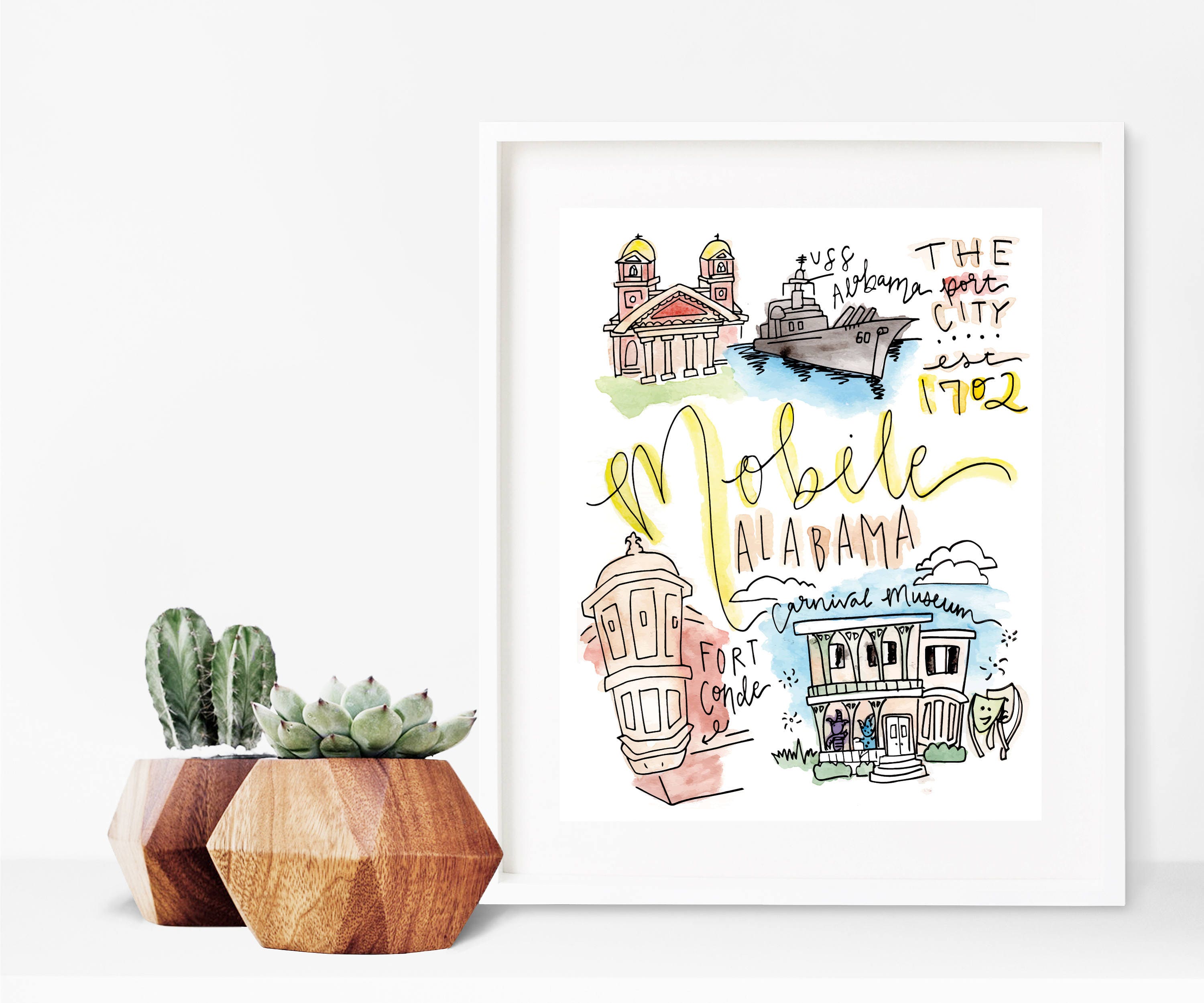 Mobile, AL Alabama Watercolor Wall Art Print Gift 8x10 // USS Alabama ...