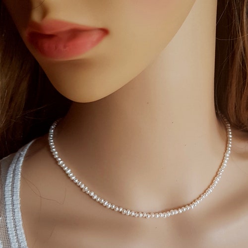 Tiny Seed Freshwater Pearl Choker Necklace 3 4mm Ivory White Etsy Uk