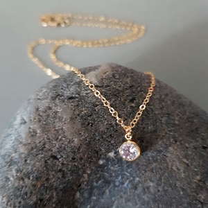 Tiny Gold Fill CZ Diamond Necklace Choker Clear Cubic Zirconia Pendant ...