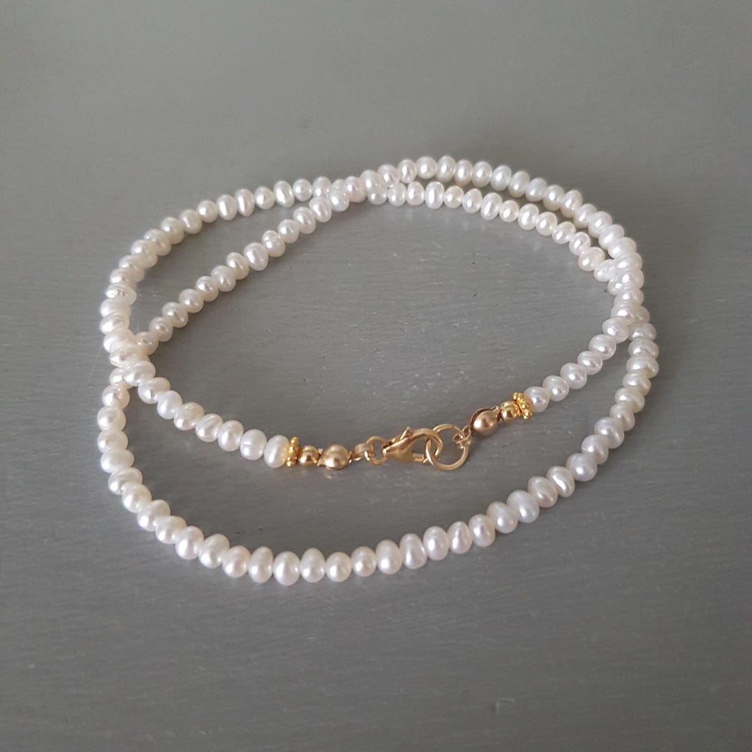 Tiny Freshwater Pearl Necklace Choker Gold Fill or Sterling Silver ...