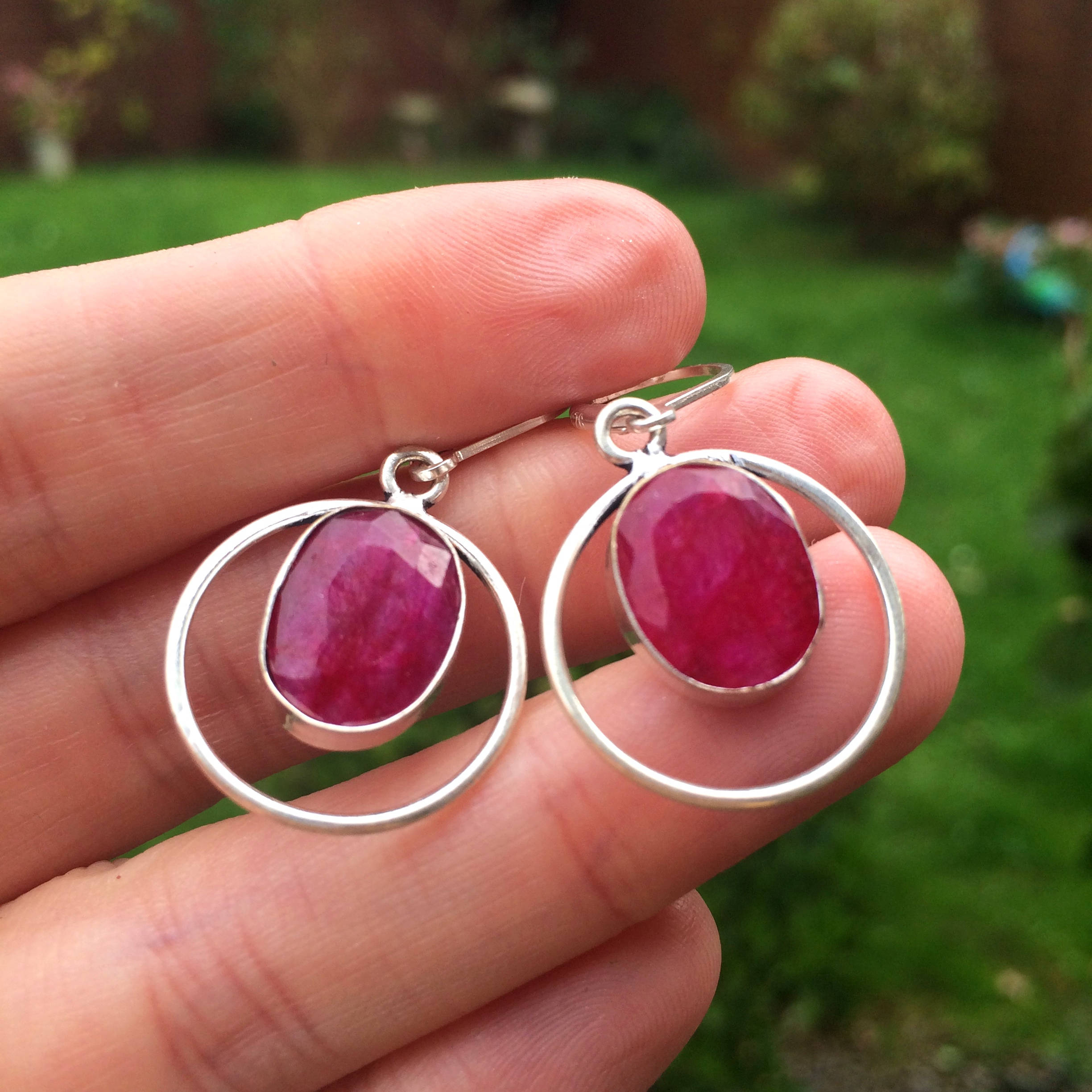 Raw red Ruby earrings Sterling Silver Lever back - July Birthstone ...