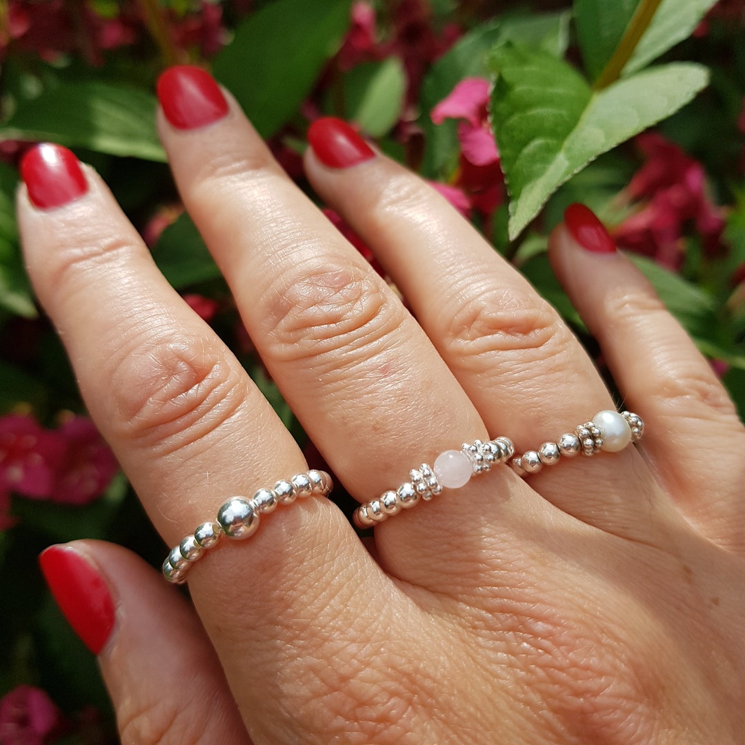 STERLING SILVER STRETCH Ring Sterling Silver Beaded Ring Bead Ring ...