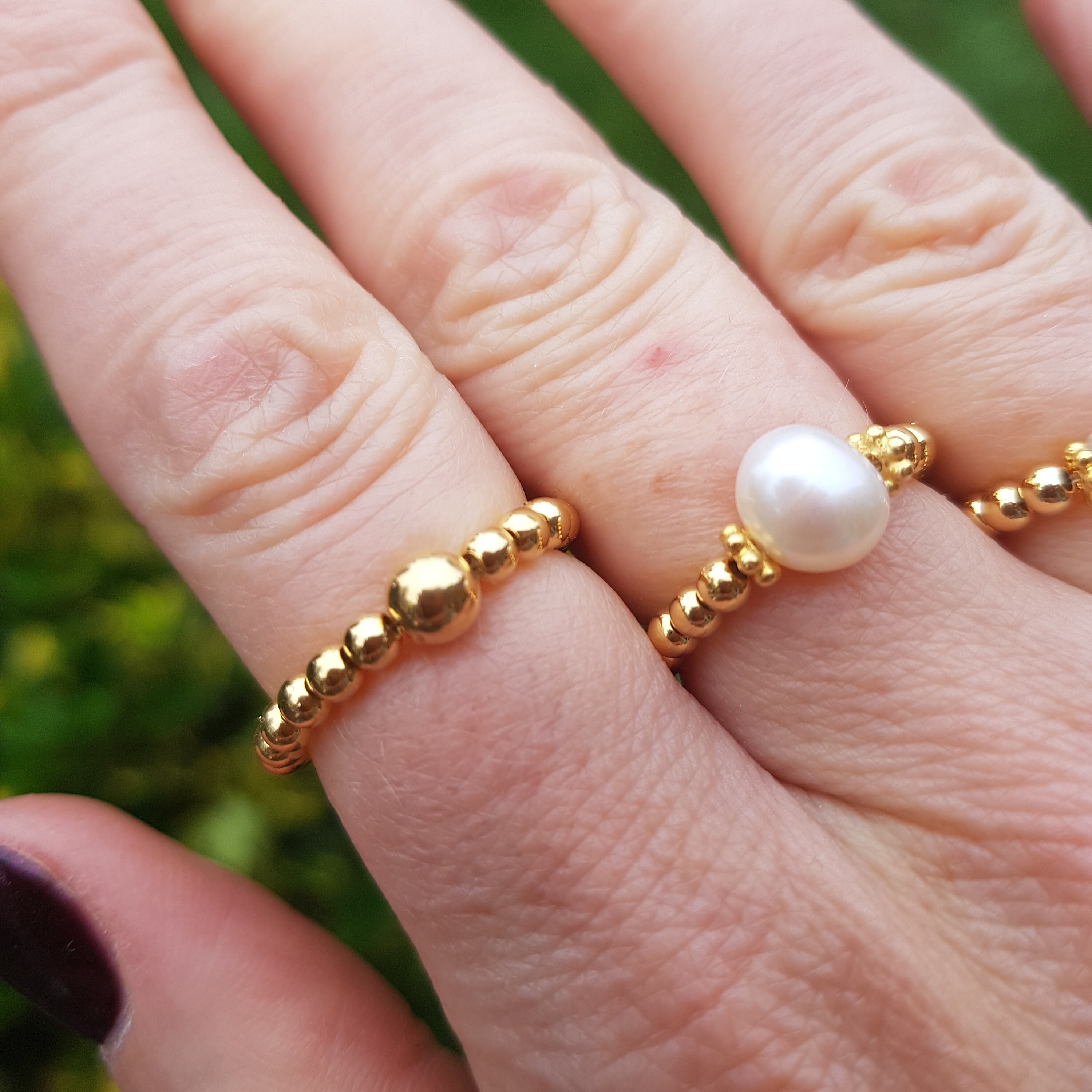 14K GOLD FILL STRETCH Ring Tiny 3mm Gold Beaded Ring Bead Ring Stacking 