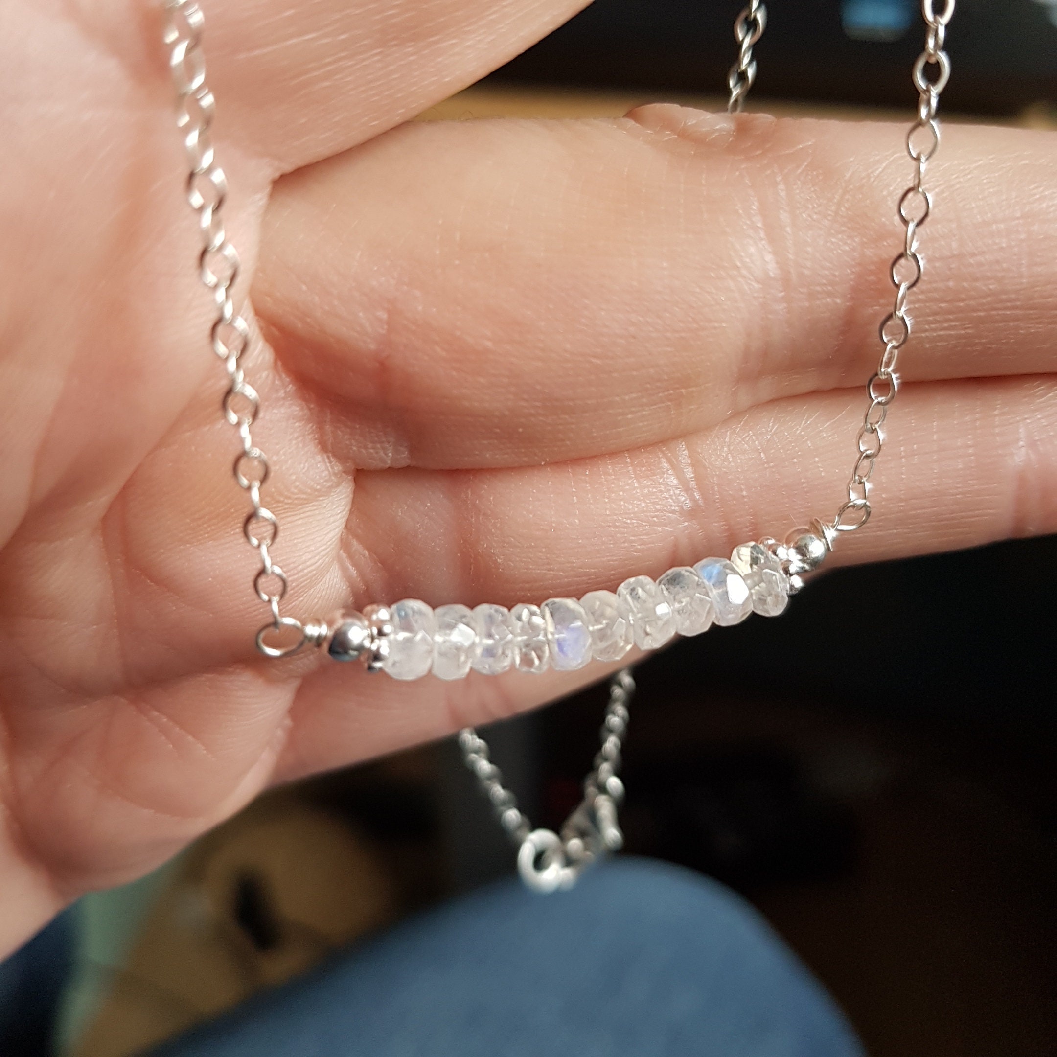 Sterling Silver Moonstone choker necklace / 18K Gold Fill real tiny 4mm ...