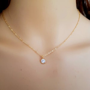 Tiny Gold Fill CZ Diamond Necklace Choker Clear Cubic Zirconia Pendant ...