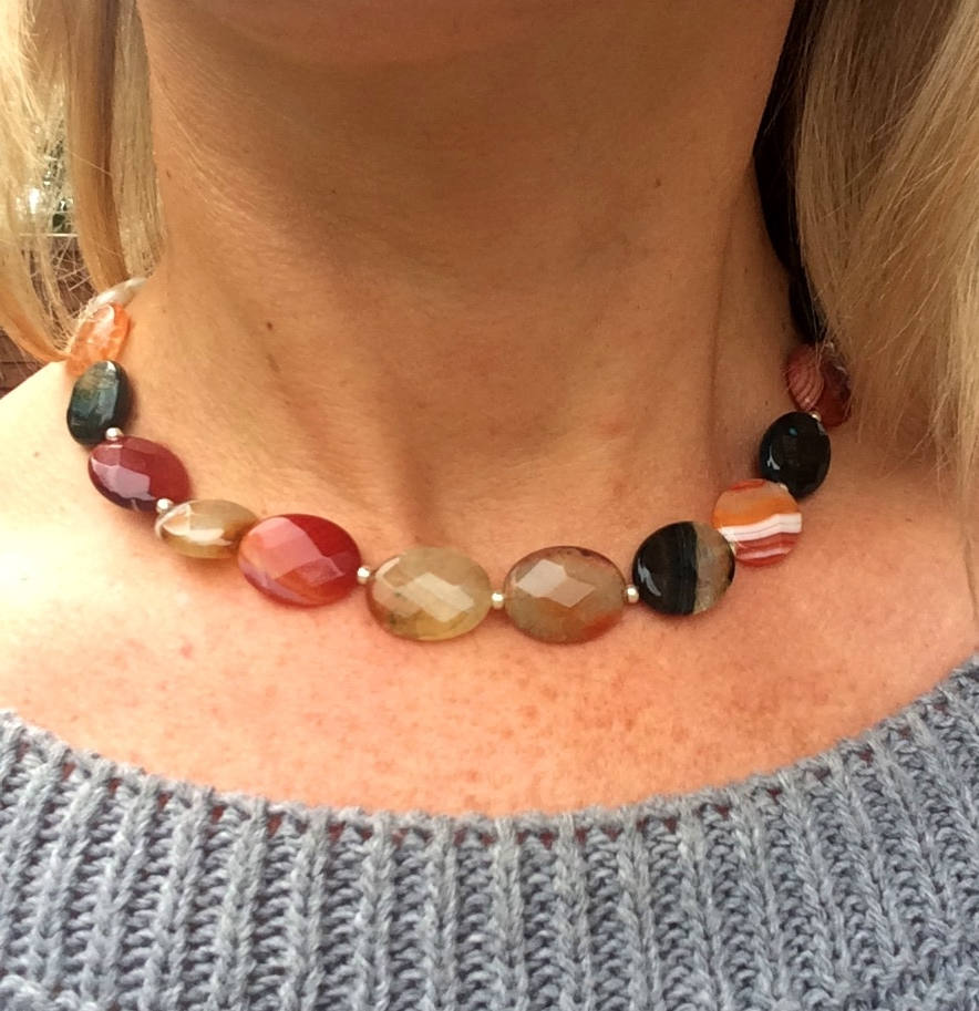 Chunky Agate gemstone necklace and earrings in autumn colours with ...