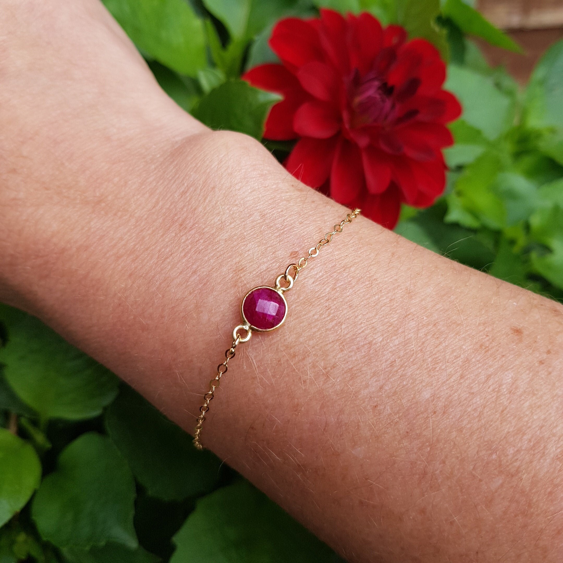 18K Gold fill tiny Ruby bracelet genuine red gemstone bracelet stacking ...