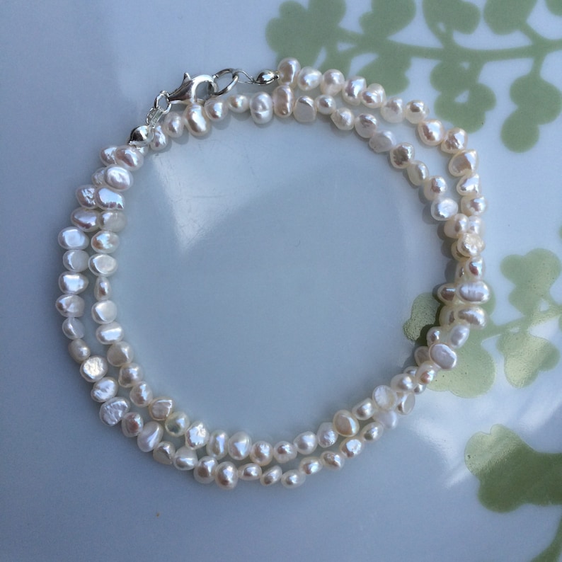 Tiny Freshwater Pearl Choker Necklace Sterling Silver Or Gold Etsy Uk