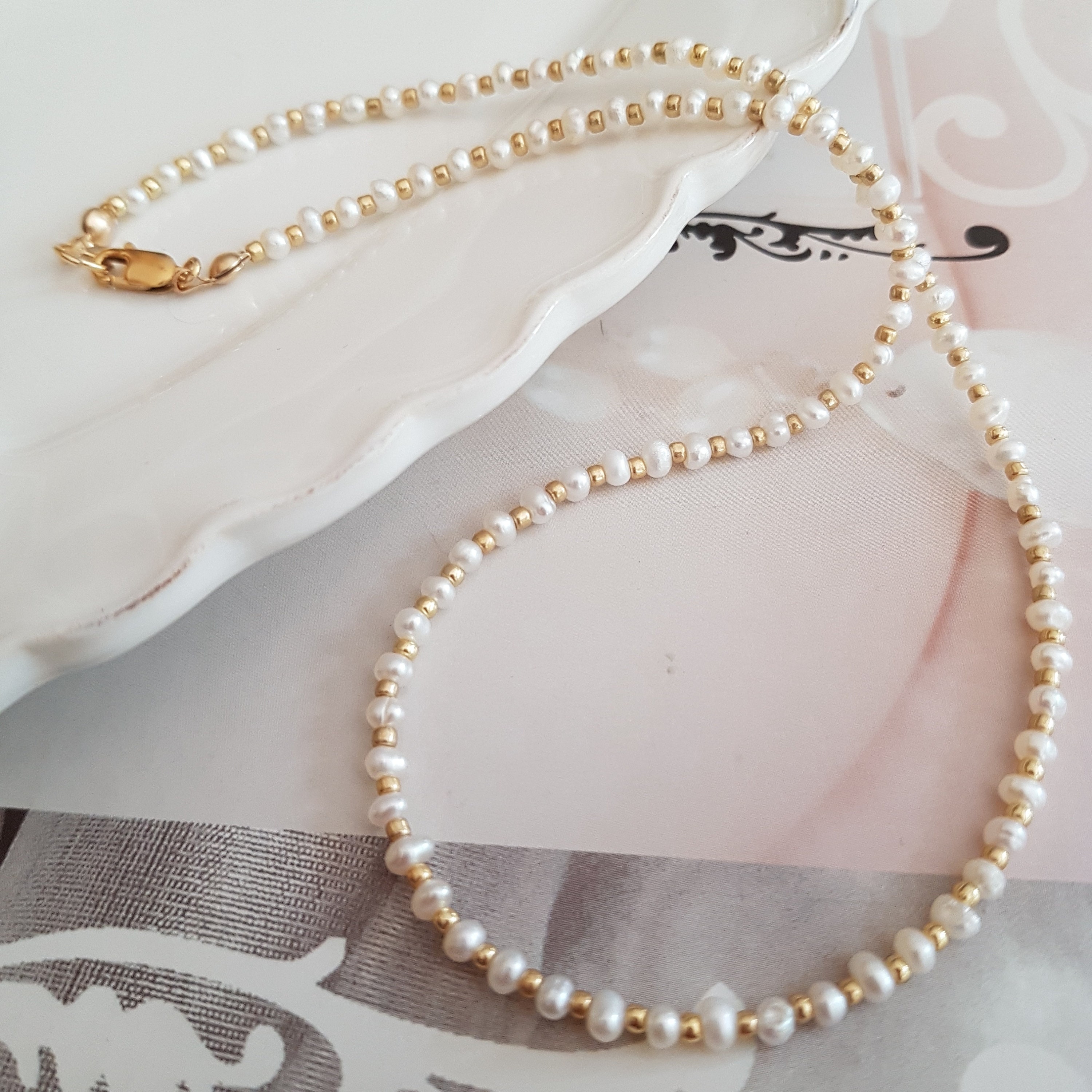 Tiny Freshwater Pearl Necklace Choker 18k Gold Fill Or Etsy Uk