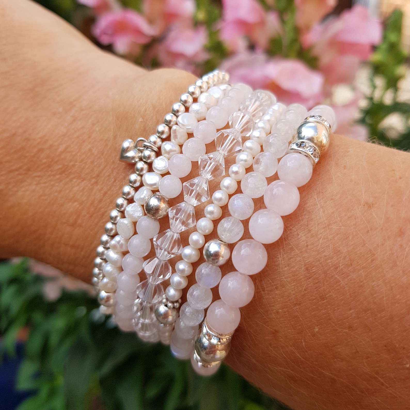 Rose Quartz STRETCH Bracelet Sterling Silver Small Bead Pink - Etsy UK
