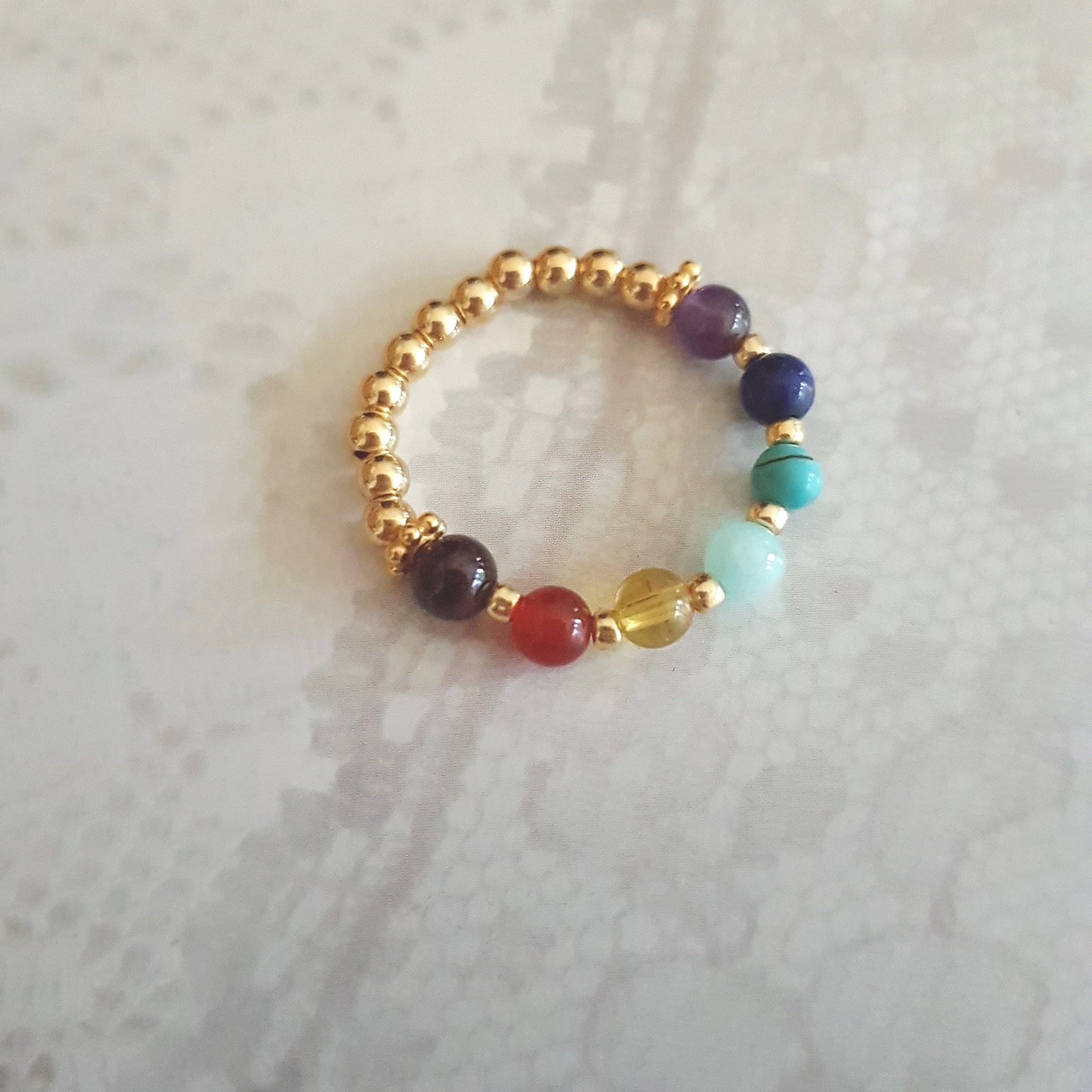 7 CHAKRA ring Sterling Silver tiny gemstone bead ring 4mm small beaded ...