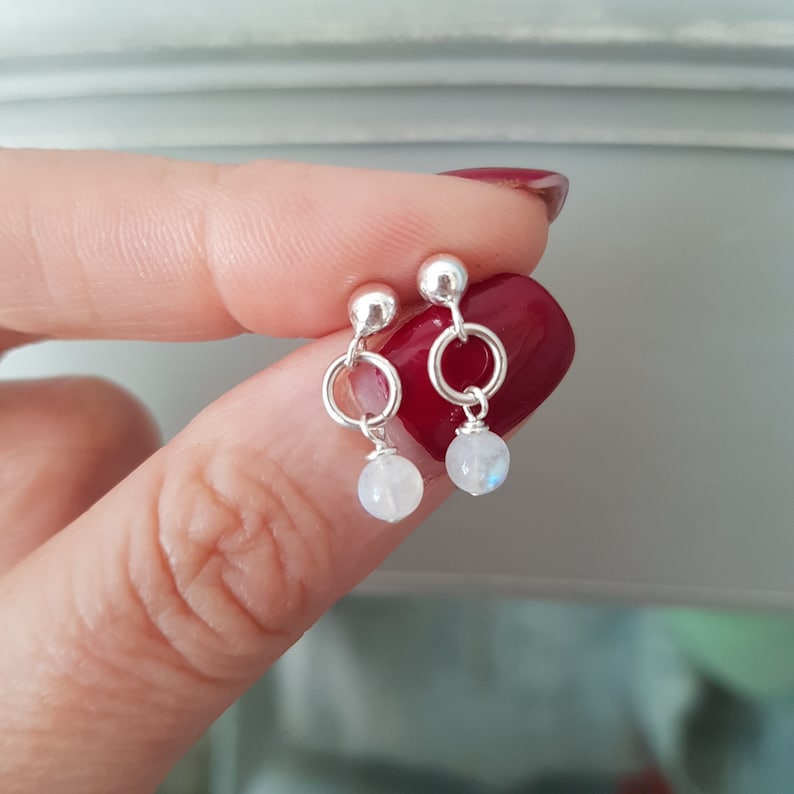 Tiny Moonstone Earrings Sterling Silver Stud Small Moonstone | Etsy