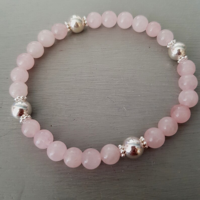 Rose Quartz Stretch Bracelet Sterling Silver or Gold FILL 6mm - Etsy
