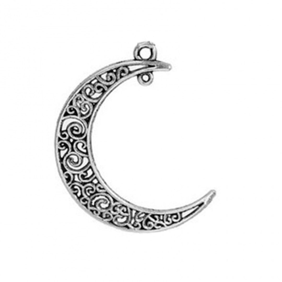 10 Filigree Crescent Moon Charms, Large Antique Silver Moon Connectable ...
