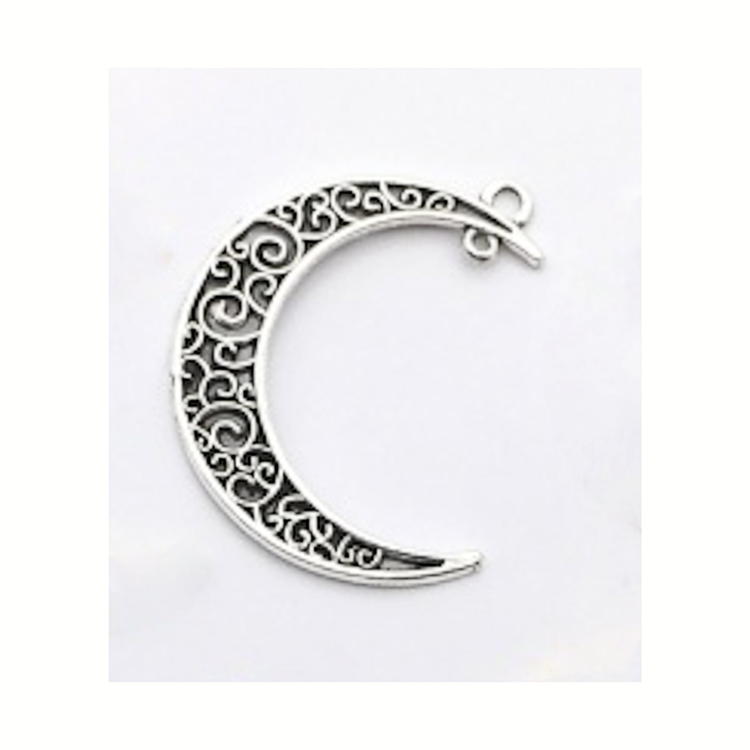 10 Filigree Crescent Moon Charms Large Antique Silver Moon - Etsy