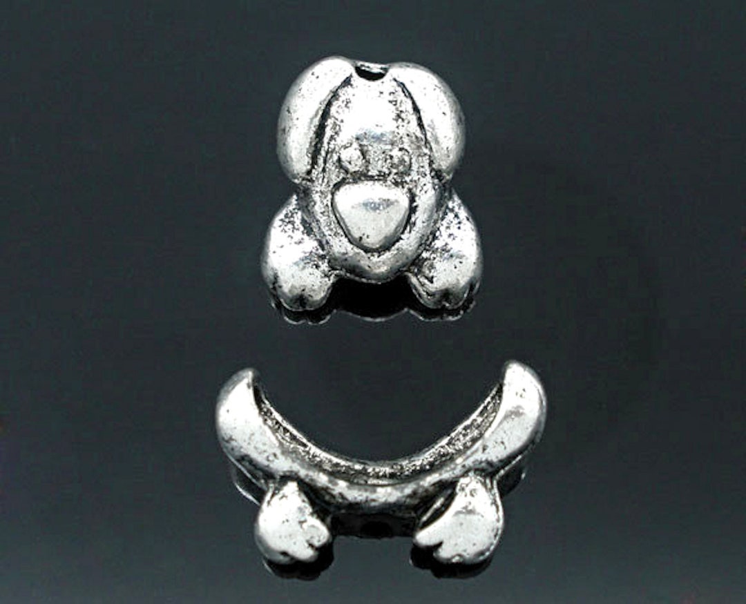 10 Cute Dog Shaped Bead Cap Sets for Dog Lover - Antique Silver Bead ...