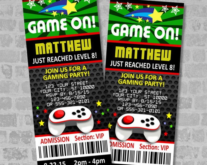 Video Games Party Ticket Invitations, Gaming Birthday Party Ticket ...