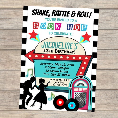 Sock Hop Birthday Invitation Retro 50s Birthday Party Sock - Etsy