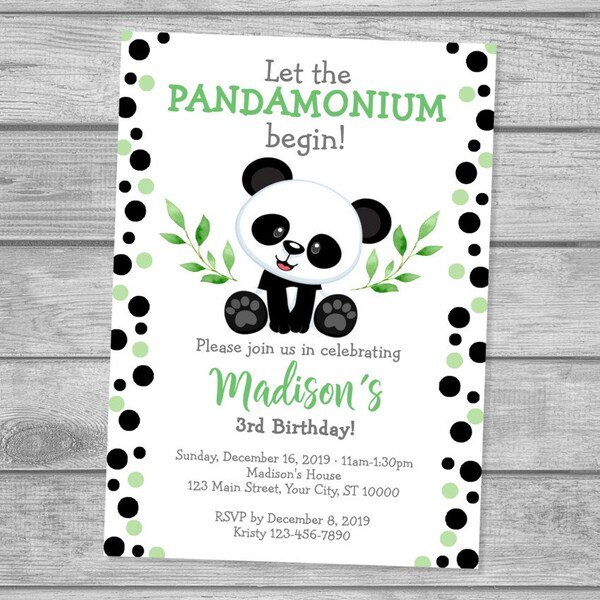 Panda Invitation - Etsy