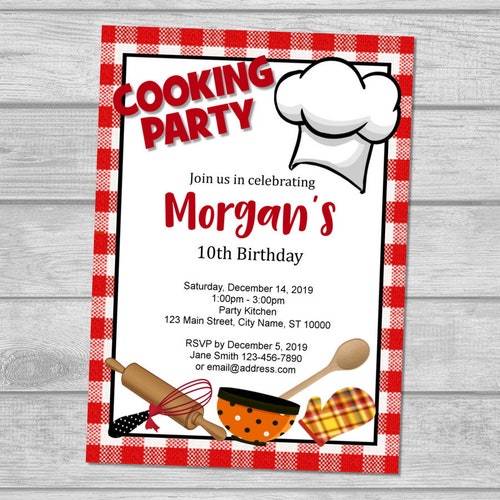 Cooking Party Invitation Chef Birthday Party Invitation Red - Etsy