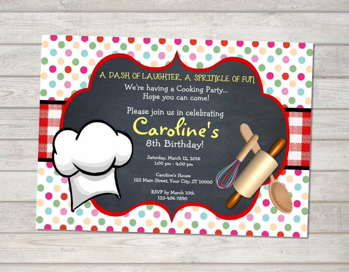 Cooking Party Invitation Chef Baking Birthday Party - Etsy