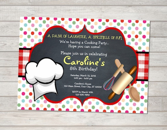 Invitations Cooking Party Invite Chef Invitation You Print Baking ...