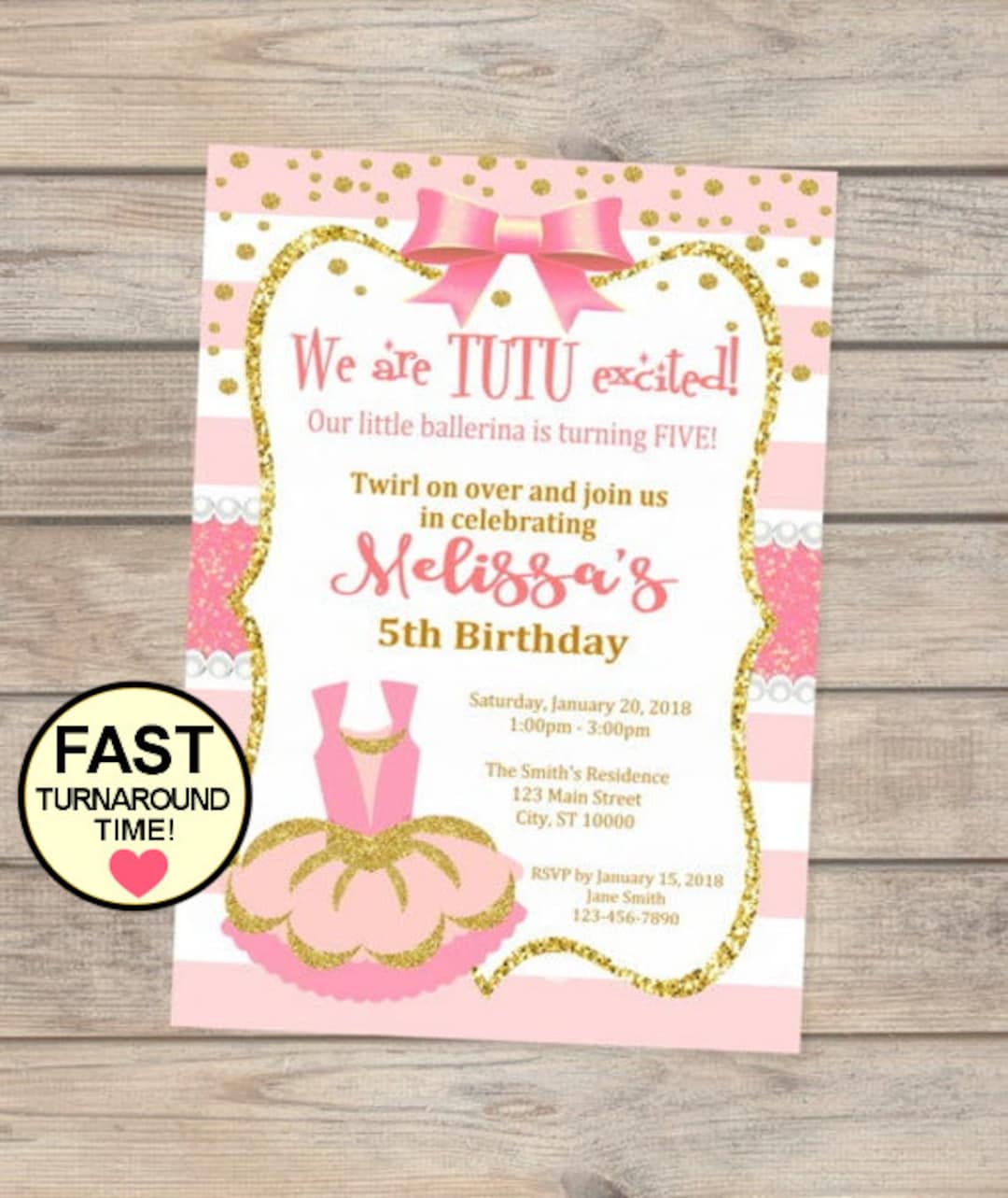 Ballerina Birthday Invitation, Pink Tutu Invitation, Blush Pink and ...